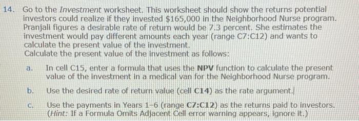 Solved Go to the Investment worksheet. This worksheet should | Chegg.com