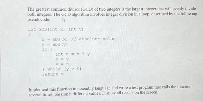Solved The greatest common divisor ( GCD ) of two integers | Chegg.com