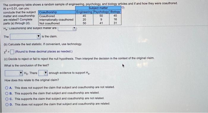 Solved The contingency table shows a random sample of | Chegg.com