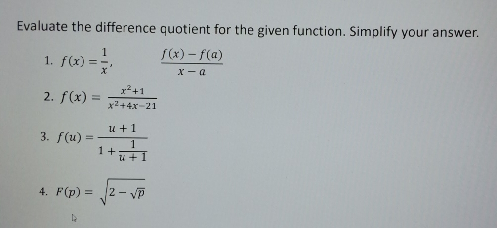 Solved Evaluate the difference quotient for the given | Chegg.com