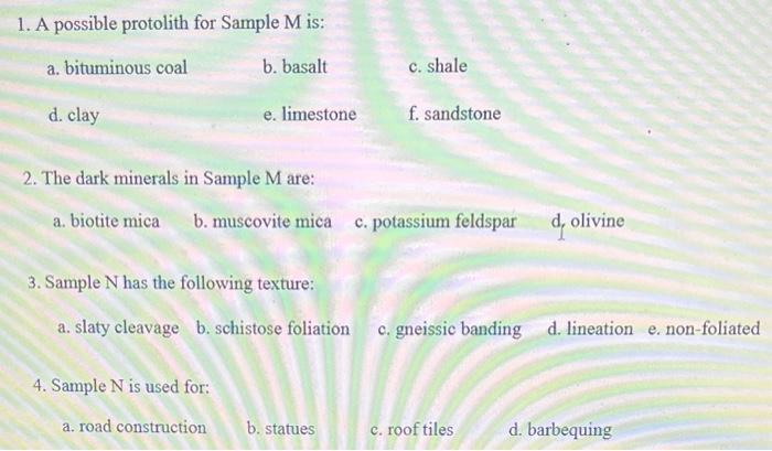Solved 2000( )1. A possible protolith for Sample M is: a. | Chegg.com