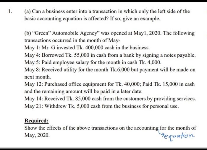 Solved 1. (a) Can a business enter into a transaction in | Chegg.com