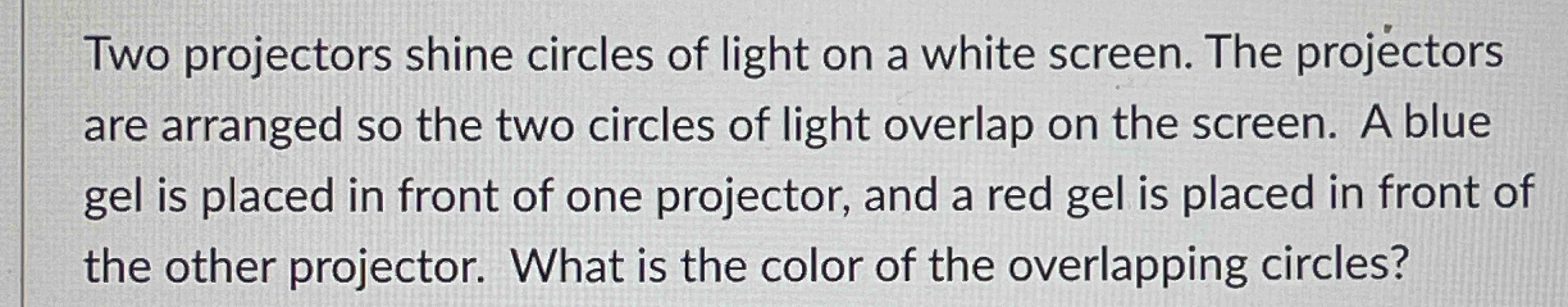 [Solved]: Two projectors shine circles of light on a white