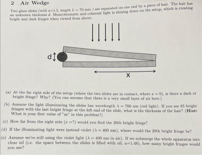 Solved Two glass slides (with n=1.5, length L=70 mm ) are | Chegg.com