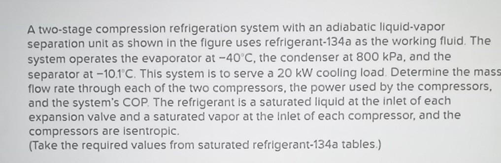 Solved A two-stage compression refrigeration system with an | Chegg.com