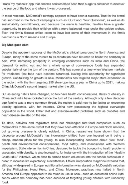 Solved Global McEthics: Should McDonald's Ethics be | Chegg.com
