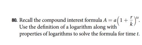 Solved 80. Recall the compound interest formula A = a (1+)" | Chegg.com