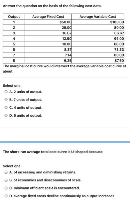 Solved The vertical distance between a firm's ATC and AVC | Chegg.com