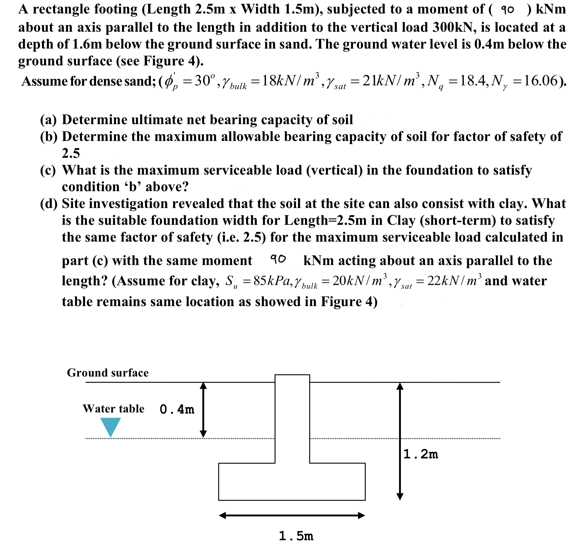 Solved A rectangle footing (Length 2.5m× ﻿Width 1.5m ), | Chegg.com