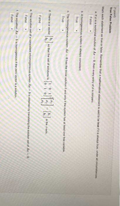 Solved (1 point) True False Problem Mark each statement as | Chegg.com