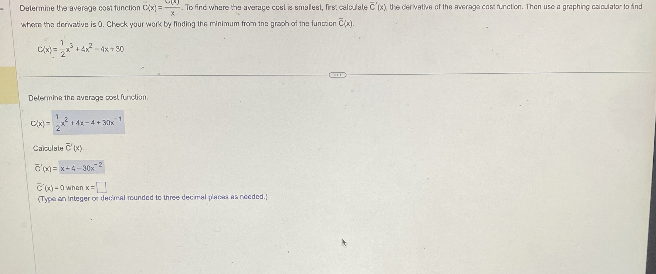 Solved Determine the average cost function | Chegg.com