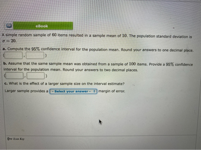Solved eBook A simple random sample of 60 items resulted in | Chegg.com