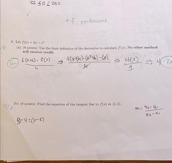Solved 6. Let f(x)=4x−x2. (a) (8 points) Use the limit | Chegg.com