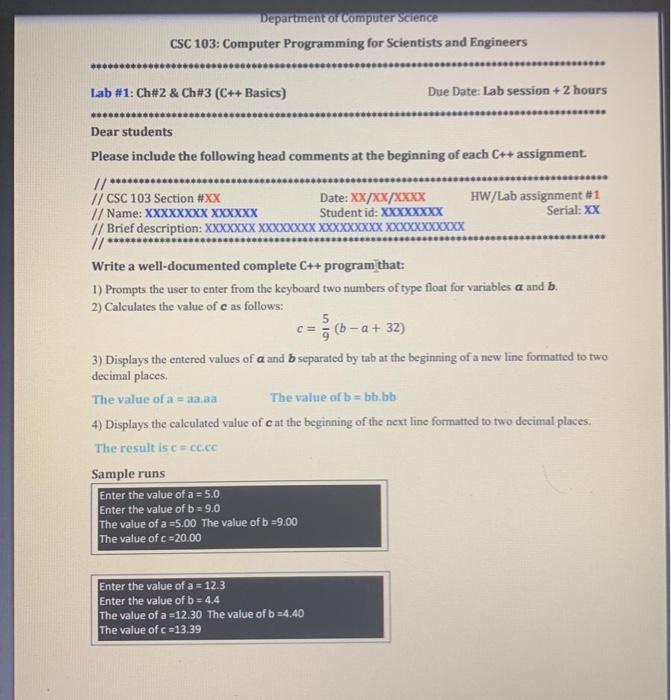 Solved Department of Computer Science CSC 103: Computer | Chegg.com