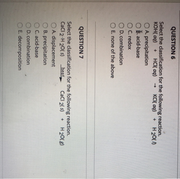 Solved QUESTION 6 Select the classification for the | Chegg.com