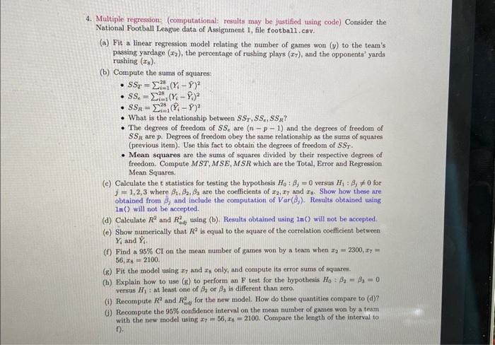 4. Multiple regression: (computational: results may | Chegg.com