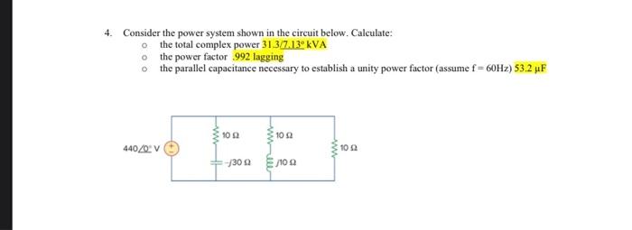Solved 4. Consider the power system shown in the circuit | Chegg.com