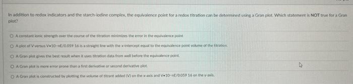 Solved In addition to redox indicators and the starch-iodine | Chegg.com