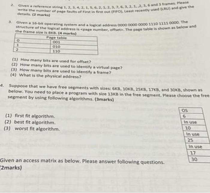 Solved 2. Given a reference string | Chegg.com
