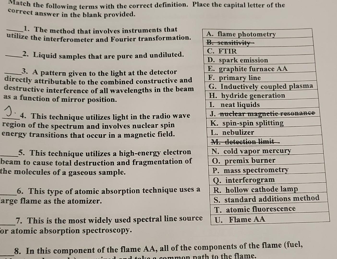 Solved Match the following terms with the correct | Chegg.com