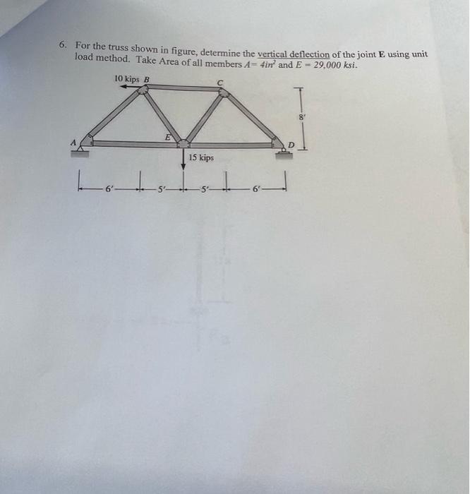 Solved 6 For The Truss Shown In Figure Determine The