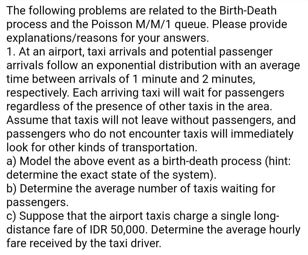 Solved The following problems are related to the Birth-Death | Chegg.com