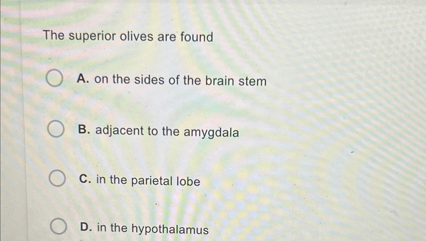 Solved The superior olives are foundA. ﻿on the sides of the | Chegg.com