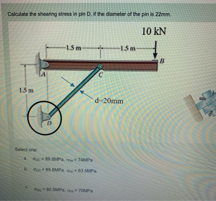 Solved Calculate the shearing stress in pin D, if the | Chegg.com