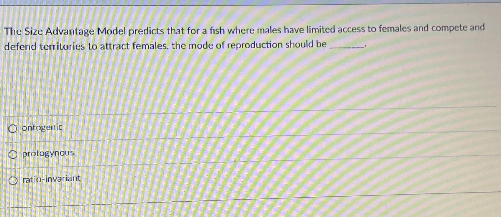 Solved The Size Advantage Model predicts that for a fish | Chegg.com