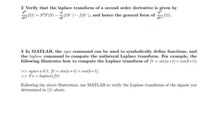 Solved 2 Verify that the laplace transform of a second order | Chegg.com