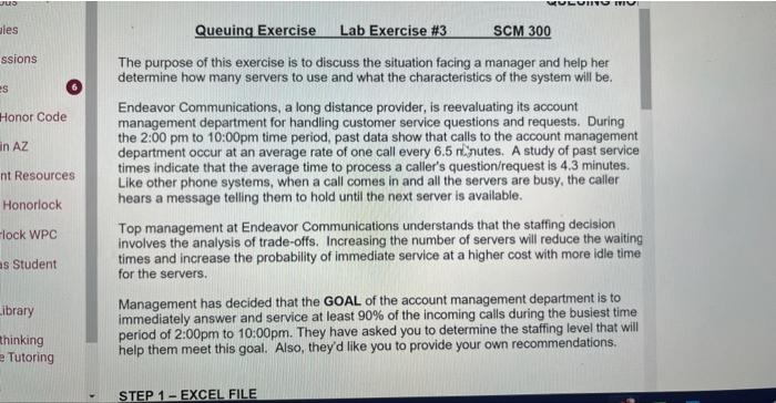 Solved Queuing Exercise Lab Exercise \#3 SCM 300 The purpose | Chegg.com