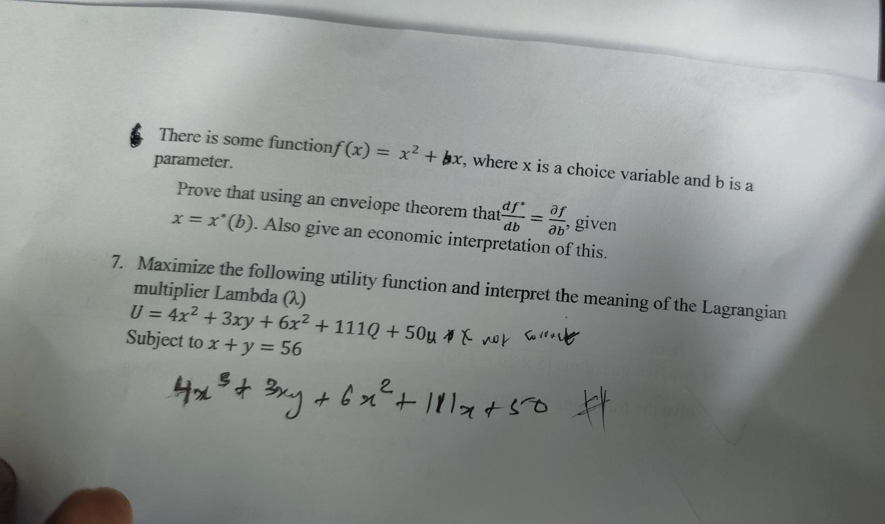 Solved There is some function f(x)=x2+bx, where x is a | Chegg.com