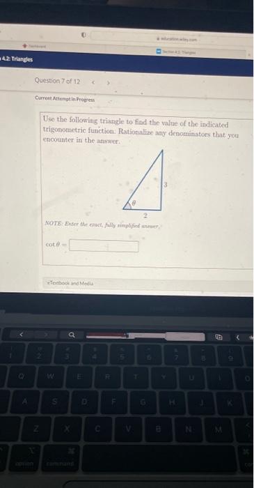 Solved Use the following triangle to find the value of the | Chegg.com