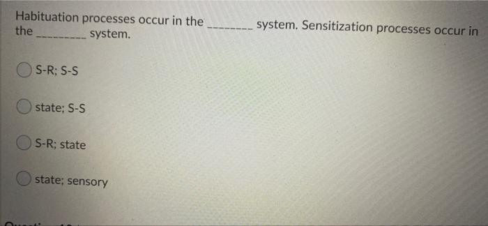 Solved Habituation processes occur in the the___system. | Chegg.com