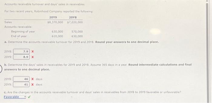 Solved Accounts receivable turnover and days' sales in | Chegg.com