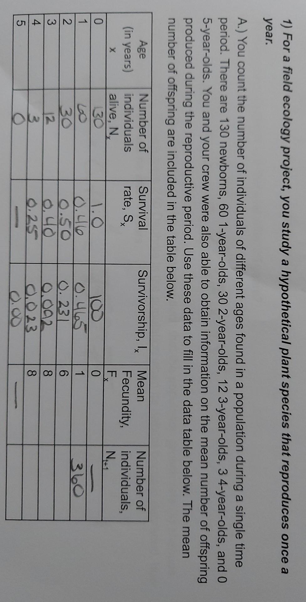 Solved 1) For a field ecology project, you study a | Chegg.com