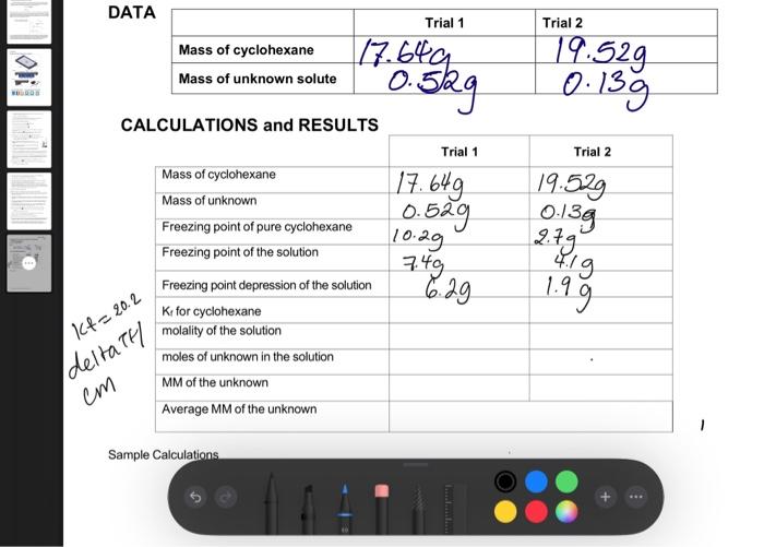 CALCULATIONS and RESULTS Sample Calculations | Chegg.com