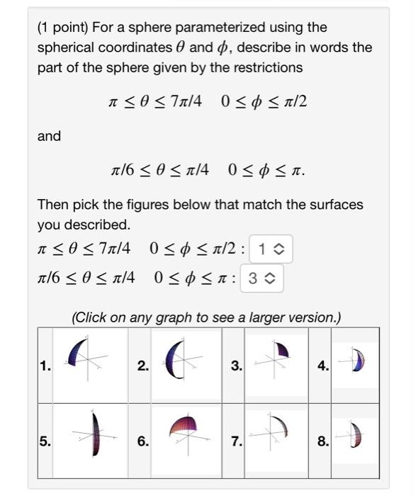 Solved (1 point) For a sphere parameterized using the | Chegg.com