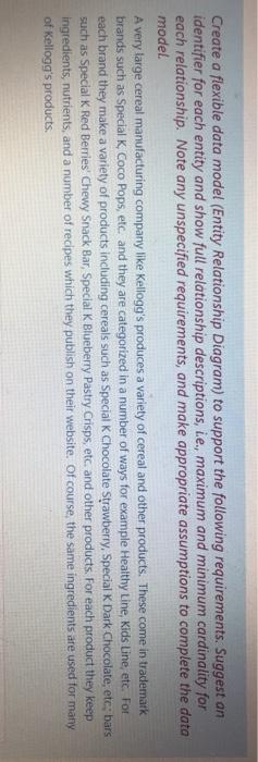 Solved Create a flexible data model (Entity Relationship | Chegg.com