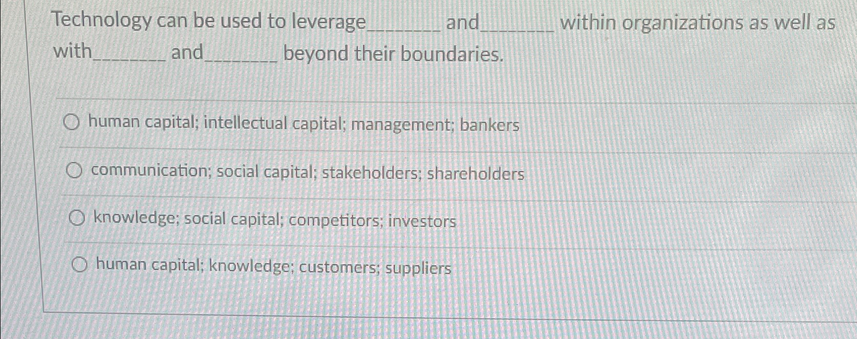 Solved Technology can be used to leverage and within | Chegg.com