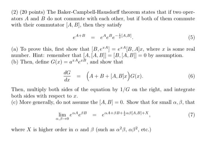 Solved 4+B eene (2) (20 points) The Baker-Campbell-Hausdorff | Chegg.com