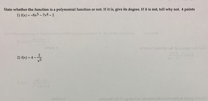 Solved State whether the function is a polynomial function | Chegg.com