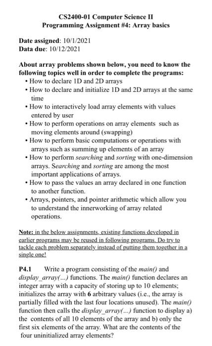 Solved CS2400-01 Computer Science II Programming Assignment | Chegg.com