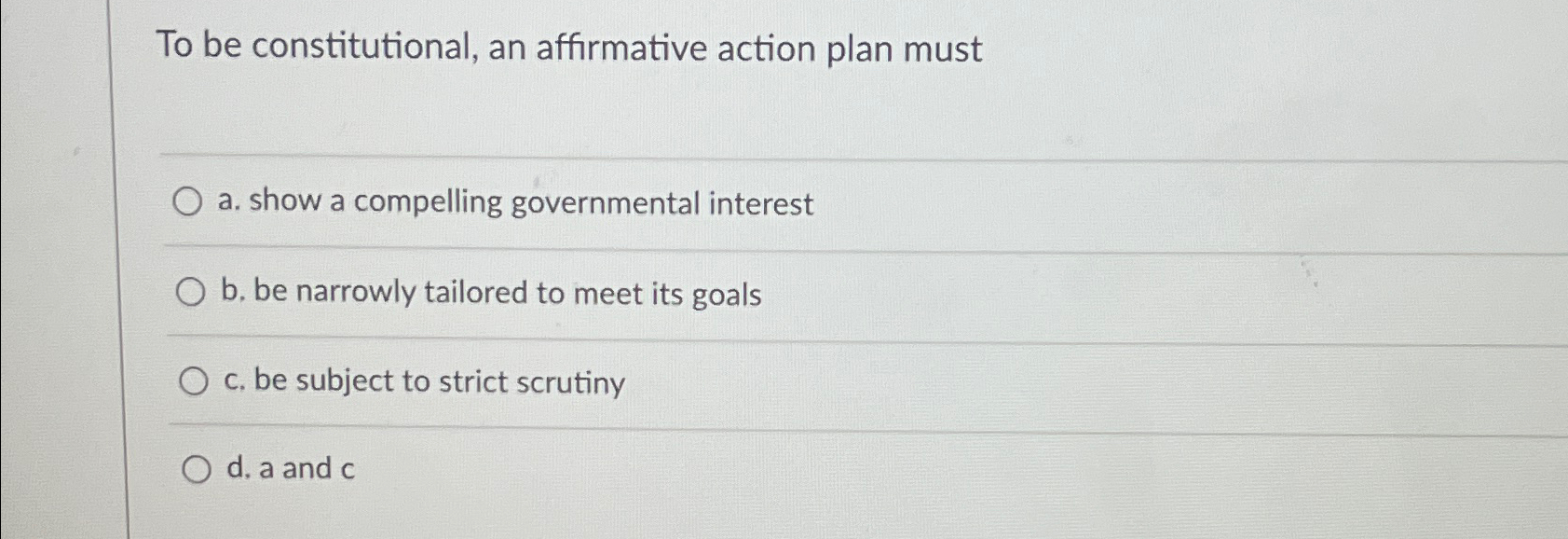 Solved To be constitutional, an affirmative action plan | Chegg.com