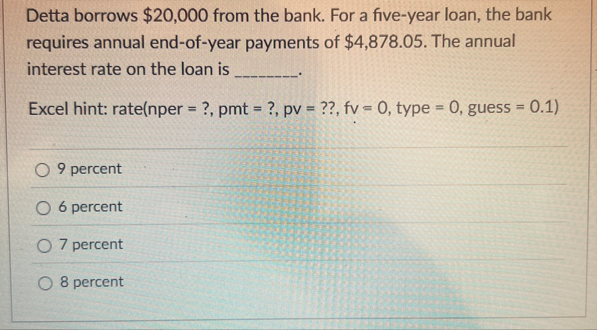 Solved Detta borrows $20,000 ﻿from the bank. For a five-year | Chegg.com