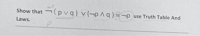 Solved Show that Laws. -(pvq) v (p1q)=- use Truth Table And | Chegg.com
