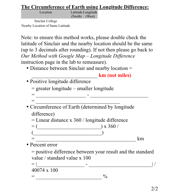 Solved The Circumference of Earth using Longitude | Chegg.com