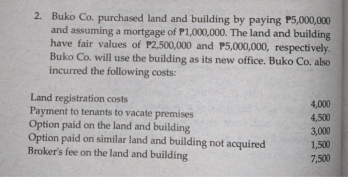Solved 2. Buko Co. purchased land and building by paying | Chegg.com