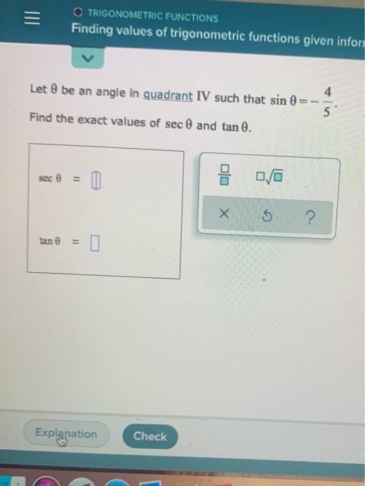 Solved O TRIGONOMETRIC FUNCTIONS Finding values of | Chegg.com