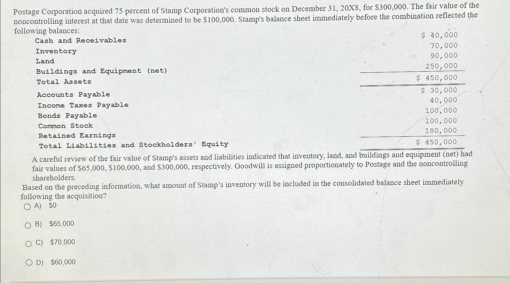 Postage Corporation acquired 75 ﻿percent of Stamp | Chegg.com